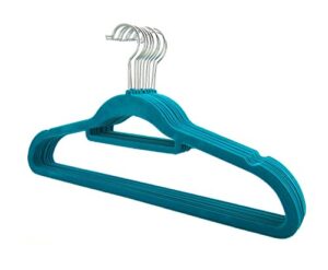 uniware® flocked suede hanger, grooved bar (set of 10, teal)