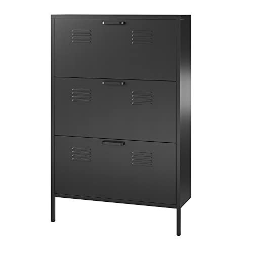 REALROOMS Shadwick 3 Door Locker Style Metal Shoe Storage Cabinet, Black