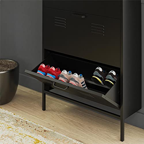 REALROOMS Shadwick 3 Door Locker Style Metal Shoe Storage Cabinet, Black