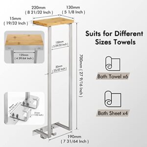 KES Towel Rack for Bathroom Wall Mounted with Bamboo Shelf, Towel Storage for Small Bathroom for Rolled Bath Towels, Towel Holder with 2 Hooks, SUS304 Stainless Steel Brushed Finish, BTR215-2