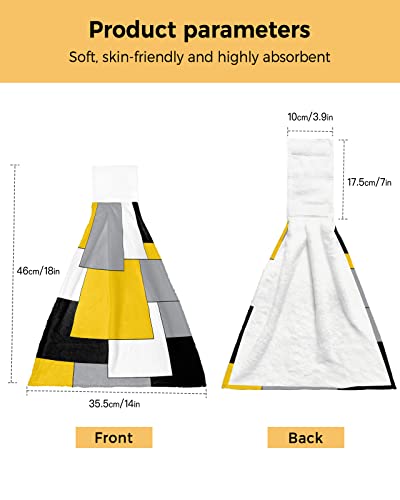 PIEPLE 2 PCS Kitchen Hand Towels, Irregular Geo Color Block Soft Plush Hanging Tie Towels with Loop for Kitchen Bathroom Dish Cloth Tea Bar Towel Yellow Black White Grey Abstract Modern