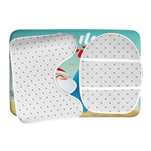 WONDERTIFY Santa Claus Bathroom Antiskid Pad Beach Holiday Merry Christmas 3 Pieces Bathroom Rugs Set, Bath Mat+Contour+Toilet Lid Cover