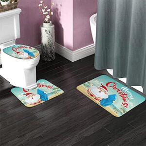 WONDERTIFY Santa Claus Bathroom Antiskid Pad Beach Holiday Merry Christmas 3 Pieces Bathroom Rugs Set, Bath Mat+Contour+Toilet Lid Cover