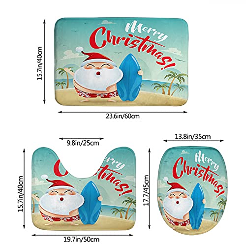 WONDERTIFY Santa Claus Bathroom Antiskid Pad Beach Holiday Merry Christmas 3 Pieces Bathroom Rugs Set, Bath Mat+Contour+Toilet Lid Cover