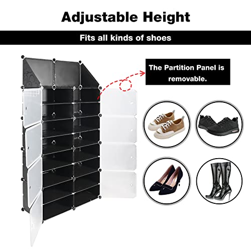 ALUPOM Shoe Rack Storage Organizer with Doors, 8 Tier Shoe Storage Cabinet with Side Hooks, Stackable 32 Pair Shoe for Entryway, Hallway, Small