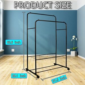 befacai Clothing Garment Rack with Shelves, Upgraded Length Cloth Hanger Rack Stand on Wheels, Clothes Drying Rack with Two Rod (31.5“ Black)