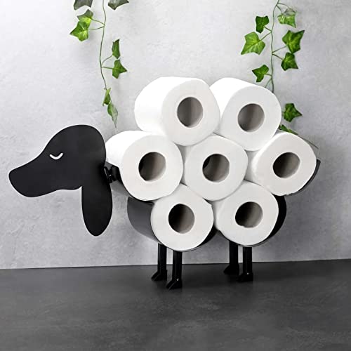 Dachshund Toilet Paper Storage, Funny Dog Wall Mounted or Free Standing Bathroom Toilet Paper Holder, Metal 8 Rolls Tissue Organizer for Home Decor