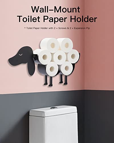 Dachshund Toilet Paper Storage, Funny Dog Wall Mounted or Free Standing Bathroom Toilet Paper Holder, Metal 8 Rolls Tissue Organizer for Home Decor