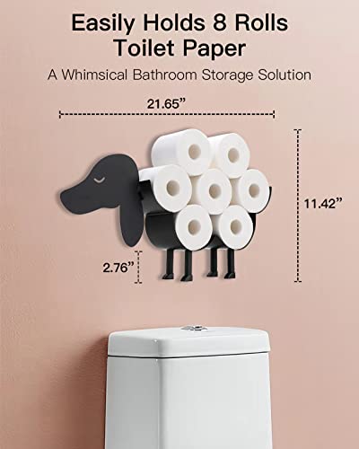 Dachshund Toilet Paper Storage, Funny Dog Wall Mounted or Free Standing Bathroom Toilet Paper Holder, Metal 8 Rolls Tissue Organizer for Home Decor