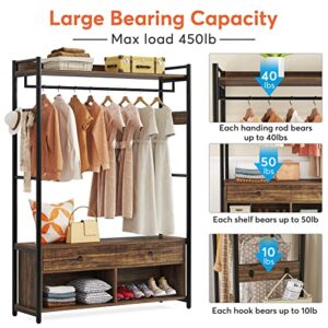 Tribesigns 72 inches Freestanding Clothes Rack with Drawers and shelves,Industrial Closet Organizer with Shelf and Hooks,Heavy Duty Garment Clothing Rack for hanging clothes,Bedroom(Rustic Brown)