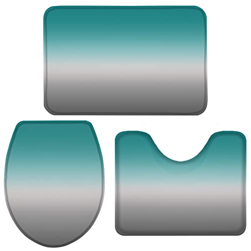 MAIANNE Bathroom Rugs Set 3 Piece Gradient Teal Grey Non-Slip Soft Bath Mat Ombre Turquoise bsorbent Toilet Carpet Toilet Seat Cover for Tub Bathroom Shower Home Decor - Large Size