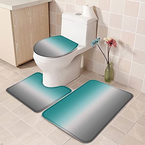 MAIANNE Bathroom Rugs Set 3 Piece Gradient Teal Grey Non-Slip Soft Bath Mat Ombre Turquoise bsorbent Toilet Carpet Toilet Seat Cover for Tub Bathroom Shower Home Decor - Large Size