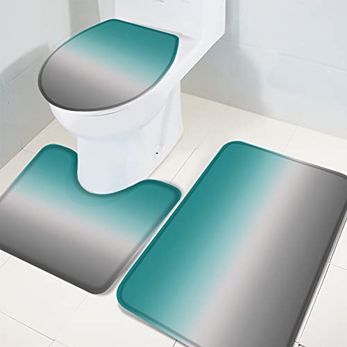 MAIANNE Bathroom Rugs Set 3 Piece Gradient Teal Grey Non-Slip Soft Bath Mat Ombre Turquoise bsorbent Toilet Carpet Toilet Seat Cover for Tub Bathroom Shower Home Decor - Large Size