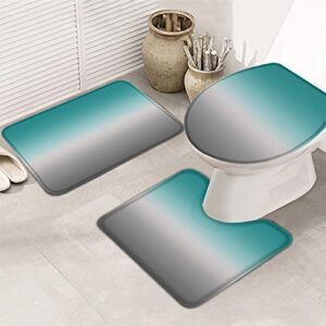 MAIANNE Bathroom Rugs Set 3 Piece Gradient Teal Grey Non-Slip Soft Bath Mat Ombre Turquoise bsorbent Toilet Carpet Toilet Seat Cover for Tub Bathroom Shower Home Decor - Large Size