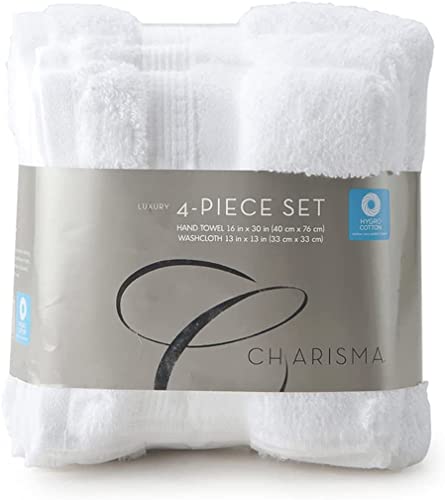 New Charisma Soft 100% Hygro Cotton 4-Piece Hand & Washcloth Towel Set (One Size White) (White)