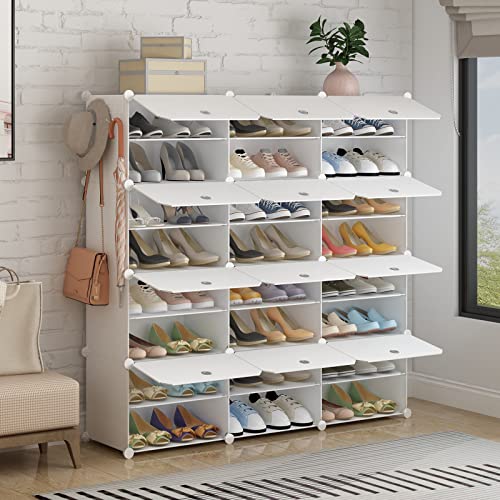 MAGINELS 48-Pair Shoe Rack Organizer Shoe Organizer Expandable Shoe Storage Cabinet Free Standing Stackable Space Saving Shoe Rack for Entryway, Hallway and Closet, White