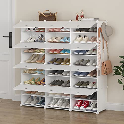 MAGINELS 48-Pair Shoe Rack Organizer Shoe Organizer Expandable Shoe Storage Cabinet Free Standing Stackable Space Saving Shoe Rack for Entryway, Hallway and Closet, White