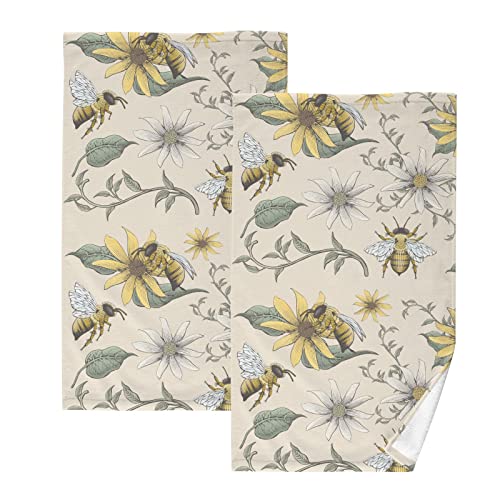 Sletend Bees Flower Bathroom Towels Hand Towels Set of 2 Bathroom Purified Cotton Face Towels Absorbent Super Soft Towel Quick Drying Washcloths for Hotel Gym Spa 16x28 Inch