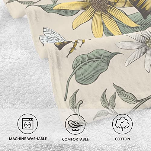 Sletend Bees Flower Bathroom Towels Hand Towels Set of 2 Bathroom Purified Cotton Face Towels Absorbent Super Soft Towel Quick Drying Washcloths for Hotel Gym Spa 16x28 Inch