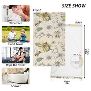 Sletend Bees Flower Bathroom Towels Hand Towels Set of 2 Bathroom Purified Cotton Face Towels Absorbent Super Soft Towel Quick Drying Washcloths for Hotel Gym Spa 16x28 Inch