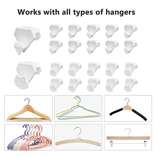 20 Pcs Hanger Hooks for Saving 7X Closet Space fits All Hangers, Value Pack Space Saving Closet Hanger Organizers for Hanger Connection, AS SEEN ON TV, Space Frog & Diamond for hangers, White