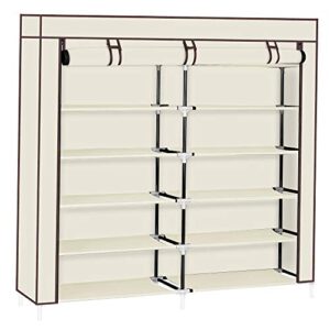 knocbel 6 tiers shoe rack dustproof & water-resistant non-woven fabric closet storage cabinet organizer, 44" x 11 1/8" x 43 1/4" (beige)