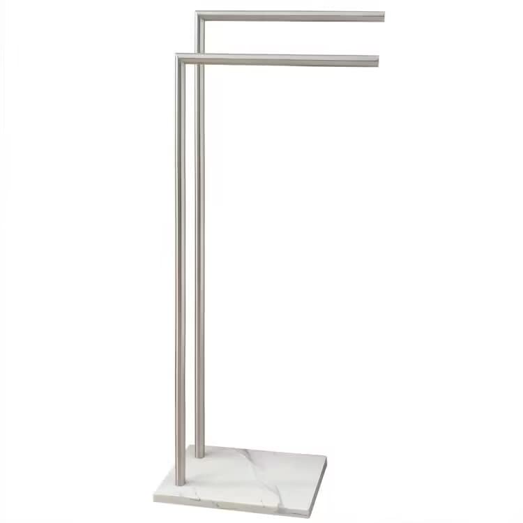 EADOT 41 Inch Standing Towel Rack Double L Shape Bath Towel Sheet Holder with Marble Base for Bathroom Floor Next to Tub or Shower Towel Stand for Bathroom Floor Stainless Steel Brushed Nickel