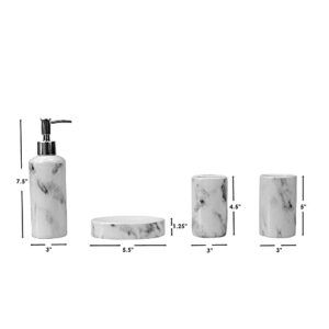 Home Basics Marble Design Look, Ceramic 4-Piece Durable Bath Accessory Set, includes Lotion Dispenser, Soap Dish, Tumbler, Toothbrush Holder