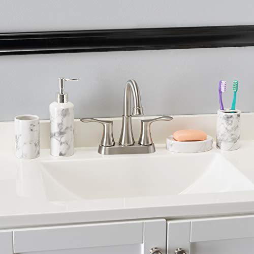 Home Basics Marble Design Look, Ceramic 4-Piece Durable Bath Accessory Set, includes Lotion Dispenser, Soap Dish, Tumbler, Toothbrush Holder