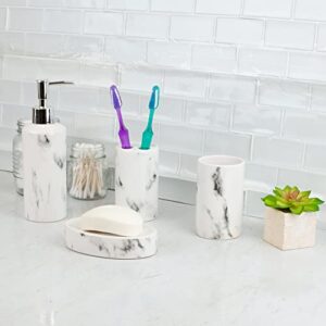 Home Basics Marble Design Look, Ceramic 4-Piece Durable Bath Accessory Set, includes Lotion Dispenser, Soap Dish, Tumbler, Toothbrush Holder