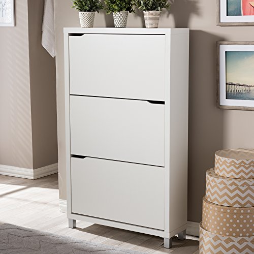 Baxton Studio Simms 3 Tier Modern Shoe Cabinet, White