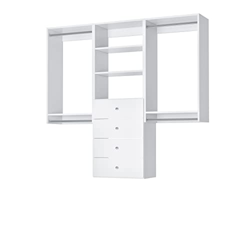 Closet Kit with Hanging Rods, Shelves & Drawers - Corner Closet System - Closet Shelves - Closet Organizers and Storage Shelves (White, 96 inches Wide) Closet Shelving