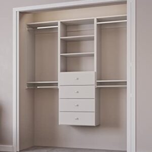 Closet Kit with Hanging Rods, Shelves & Drawers - Corner Closet System - Closet Shelves - Closet Organizers and Storage Shelves (White, 96 inches Wide) Closet Shelving