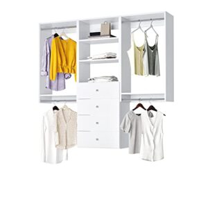 Closet Kit with Hanging Rods, Shelves & Drawers - Corner Closet System - Closet Shelves - Closet Organizers and Storage Shelves (White, 96 inches Wide) Closet Shelving