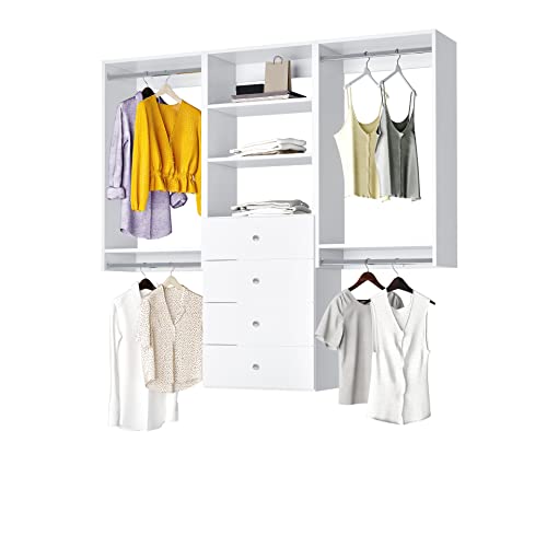 Closet Kit with Hanging Rods, Shelves & Drawers - Corner Closet System - Closet Shelves - Closet Organizers and Storage Shelves (White, 96 inches Wide) Closet Shelving