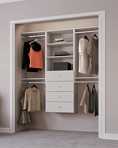 Closet Kit with Hanging Rods, Shelves & Drawers - Corner Closet System - Closet Shelves - Closet Organizers and Storage Shelves (White, 96 inches Wide) Closet Shelving