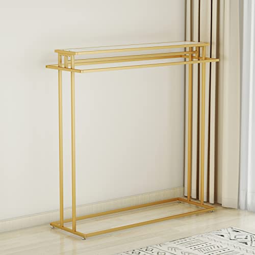 FUSHIAIPTC 59” Gold Clothing Rack, with Natural Marble and 3 Rods Garment Clothes Racks for Hanging Clothes, Organizer Closet for Hanging Clothing Coats Skirts Shirts Sweaters