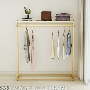 FUSHIAIPTC 59” Gold Clothing Rack, with Natural Marble and 3 Rods Garment Clothes Racks for Hanging Clothes, Organizer Closet for Hanging Clothing Coats Skirts Shirts Sweaters