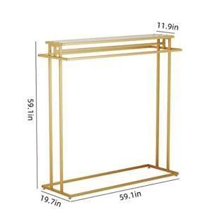 FUSHIAIPTC 59” Gold Clothing Rack, with Natural Marble and 3 Rods Garment Clothes Racks for Hanging Clothes, Organizer Closet for Hanging Clothing Coats Skirts Shirts Sweaters