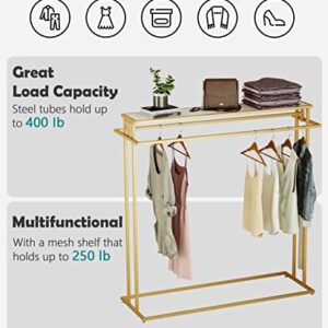 FUSHIAIPTC 59” Gold Clothing Rack, with Natural Marble and 3 Rods Garment Clothes Racks for Hanging Clothes, Organizer Closet for Hanging Clothing Coats Skirts Shirts Sweaters