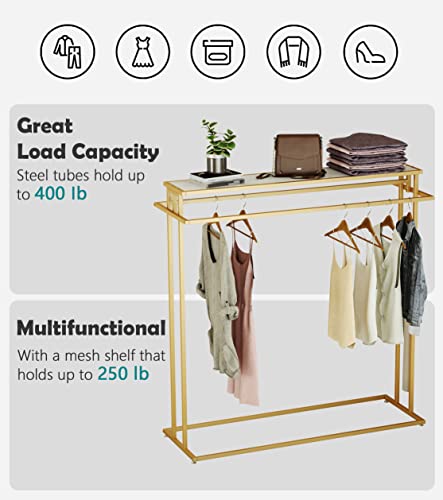 FUSHIAIPTC 59” Gold Clothing Rack, with Natural Marble and 3 Rods Garment Clothes Racks for Hanging Clothes, Organizer Closet for Hanging Clothing Coats Skirts Shirts Sweaters