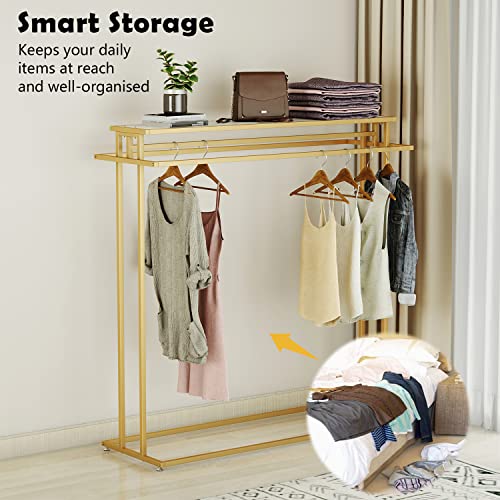 FUSHIAIPTC 59” Gold Clothing Rack, with Natural Marble and 3 Rods Garment Clothes Racks for Hanging Clothes, Organizer Closet for Hanging Clothing Coats Skirts Shirts Sweaters