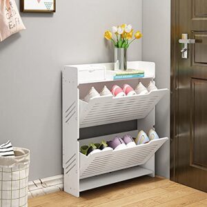 modern narrow white flip down shoe rack shelf (2 tiers)