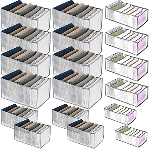 18 Pcs Wardrobe Clothes Organizer Closet Organizers Storage Big 7 Grids T-shirt Thin Jean, Small 7 Grids Leggings Socks Pants, Clothes Foldable Washable Drawer Dividers for Clothes Drawer Organizer