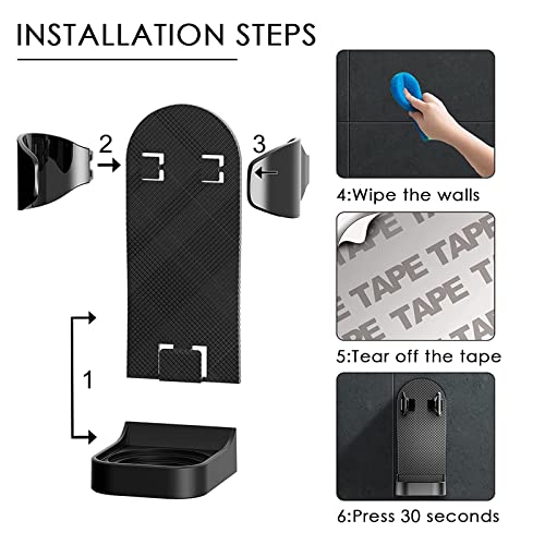 Linkidea Adjustable Electric Shaver Holder Wall Mounted, 2 Pack Self Adhesive Razor Hanger, Electric Razor Bathroom Shower Organizer, Black