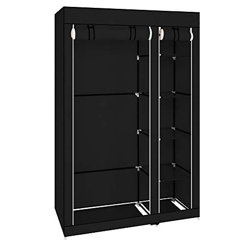 DESIGNSCAPE3D Portable Wardrobe with Hanging Rod and Shelves, 67in Clothes Closet with Non-Woven Fabric Cover, Easy to Assemble, Black