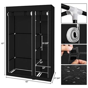 DESIGNSCAPE3D Portable Wardrobe with Hanging Rod and Shelves, 67in Clothes Closet with Non-Woven Fabric Cover, Easy to Assemble, Black