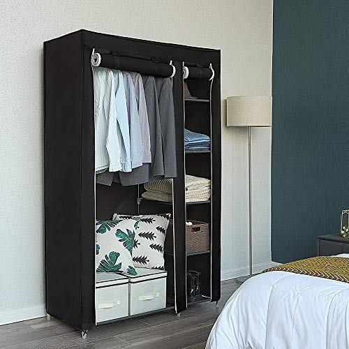 DESIGNSCAPE3D Portable Wardrobe with Hanging Rod and Shelves, 67in Clothes Closet with Non-Woven Fabric Cover, Easy to Assemble, Black