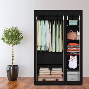 DESIGNSCAPE3D Portable Wardrobe with Hanging Rod and Shelves, 67in Clothes Closet with Non-Woven Fabric Cover, Easy to Assemble, Black