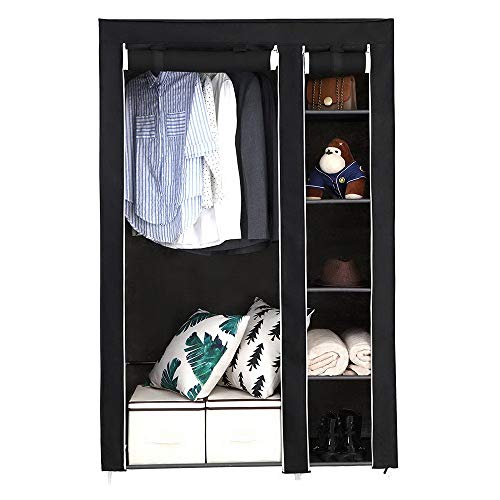 DESIGNSCAPE3D Portable Wardrobe with Hanging Rod and Shelves, 67in Clothes Closet with Non-Woven Fabric Cover, Easy to Assemble, Black